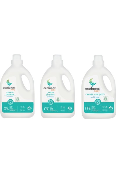 Friendly Organic Ecolunes Baby Hipoalerjenik Parfümsüz Çamaşır Deterjanı 2000 ml 2'li ve Yumuşatıcı 1000 ml Friendly Organic Ecolunes Baby Hipoalerjenik Parfümsüz Çamaşır Deterjanı 2000 ml 2'li ve Yumuşatıcı 1000 ml