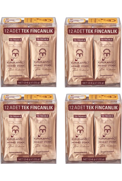 Kuru Kahveci Mehmet Efendi Tek Içimlik Türk Kahvesi 4'lü 12 x 6 gr