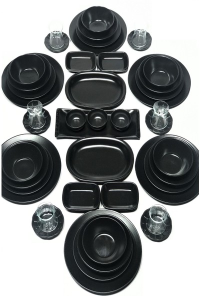 Gulhanile Mat Siyah 46 Parça 6 Kişilik Kahvaltı Yemek Takımı