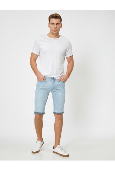 Koton Erkek Normal Bel Cep Detaylı Casual Jean Şort