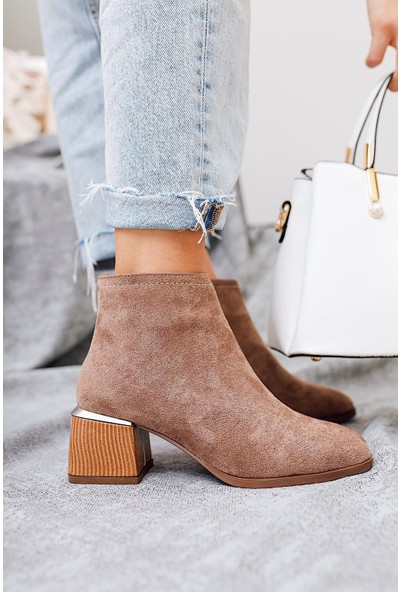 Limoya Marina Vizon Süet Ahşap Yuvarlak Topuklu Ayakkabı