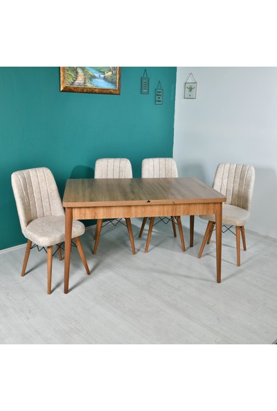 Leon Mutfak Yemek Masa Sandalye Takımı x Ahşap Açılır Masa 4 Krem Sandalye Leon Mutfak Yemek Masa Sandalye Takımı x Ahşap Açılır Masa 4 Krem Sandalye