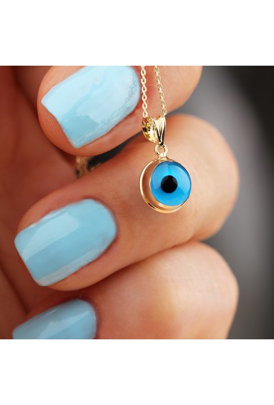 Glorria Altın Mavi Nazar Boncuğu Kolye