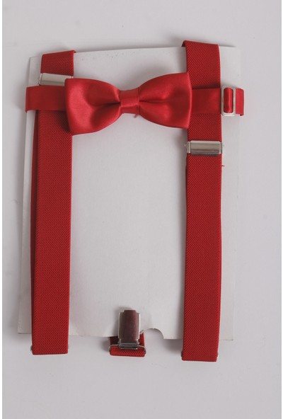 Mileny Kırmızı Çocuk Pantolon Askısı ve Papyon Seti