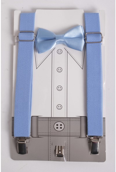 Mileny Bebek Mavisi Çocuk Pantolon Askısı ve Papyon Seti