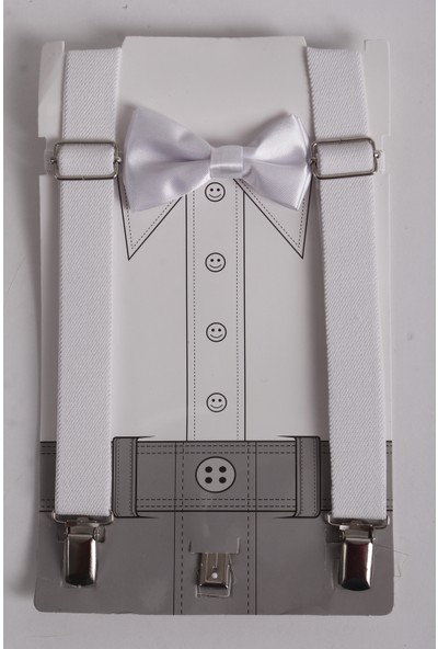 Mileny Beyaz Çocuk Pantolon Askısı ve Papyon Seti