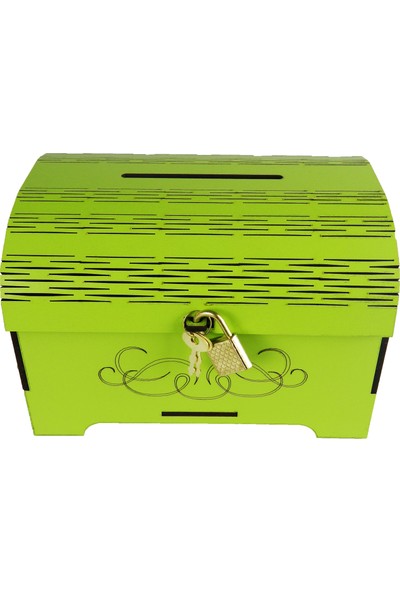 Toptan Hediyeci Ahşap Sandık Yeşil Kumbara Büyük Boy