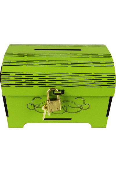 Toptan Hediyeci Ahşap Sandık Yeşil Kumbara Küçük Boy