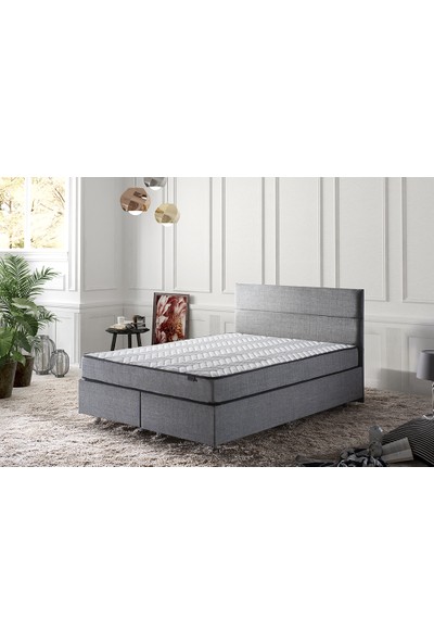 Niron Silver Yatak Baza Başlık Seti 90X190 Tek Kişilik Yatak Gri Keten Baza ve Başlık