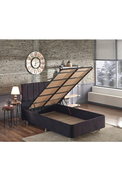 Niron Piano Lite Baza ve Başlık Seti 120x200 cm Tek Kişilik Siyah Metal Profil Baza ve Başlığı Silinebilir Soho Kumaş