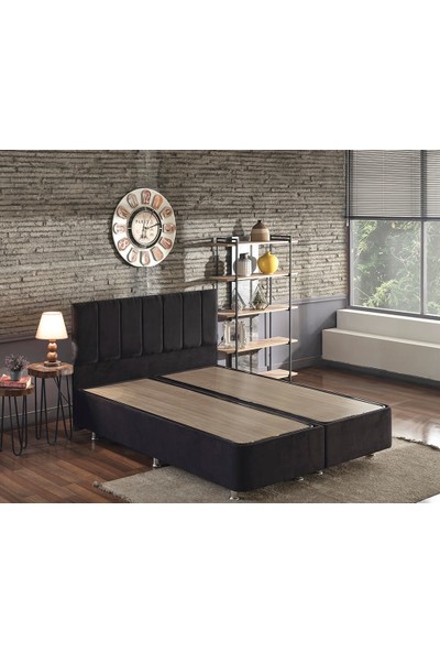 Niron Piano Lite Baza ve Başlık Seti 150x200 cm Çift Kişilik Siyah Metal Profil Baza ve Başlığı Silinebilir Soho Kumaş