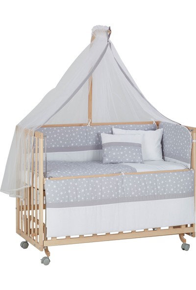 Babycom Doğal Boyasız 4 Kademeli 60 x 120 Anne Yanı Tekerlekli Ahşap Beşik + Gri Yıldızlı Uyku Seti Babycom Doğal Boyasız 4 Kademeli 60 x 120 Anne Yanı Tekerlekli Ahşap Beşik + Gri Yıldızlı Uyku Seti