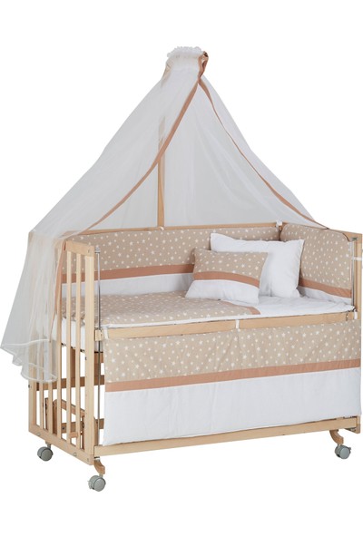 Babycom Doğal Boyasız 4 Kademeli 60 x 120 Anne Yanı Tekerlekli Ahşap Beşik + Kahve Yıldızlı Uyku Seti Babycom Doğal Boyasız 4 Kademeli 60 x 120 Anne Yanı Tekerlekli Ahşap Beşik + Kahve Yıldızlı Uyku Seti
