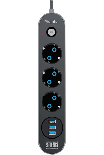Piranha Akım Korumalı 3 Usb Girişli Uzatma Kablosu