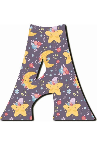 Wuw A Harfli Ay ve Yıldız Gece Desenli Magnet Wuw A Harfli Ay ve Yıldız Gece Desenli Magnet