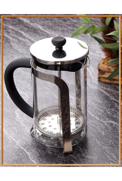 Eviniçin Çelik Kapaklı Çelik Ferforjeli Cam French Press 600 ml