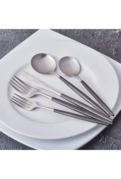 Jumbo Colors 30 Parça Çatal Kaşık Bıçak Seti Siyah Mat Çelik