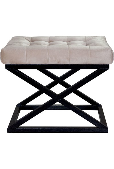 Evodeko Siyah Çapraz Ayaklı Krem Puf