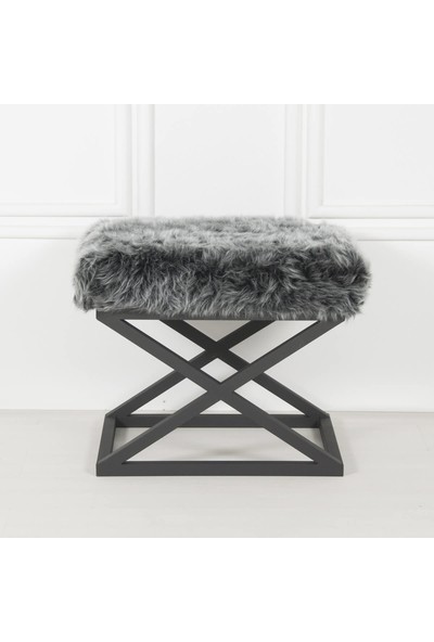 Siyah Çapraz Ayaklı Füme Peluş Puf