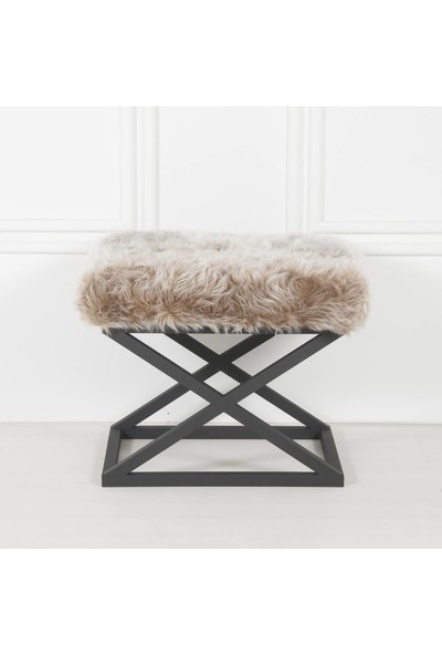 Siyah Metal Ayaklı Peluş Puf