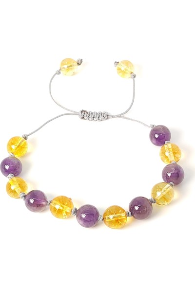 Taş Rüyası Sitrin Ametist Örme Bileklik (Gri Ipli) 8 mm Taş Rüyası Sitrin Ametist Örme Bileklik (Gri Ipli) 8 mm