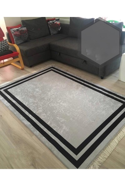STY Home Pasa Kaymaz Tabanlı Yıkanabilir Halı Kilim Yolluk Gri Siyah