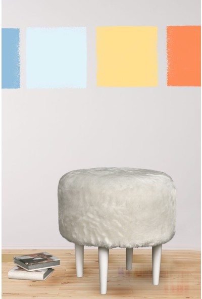 Albatros Beyaz Peluş Puf Bench Ahşapayak