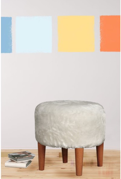 Albatros Beyaz Peluş Puf Bench Ahşapayak