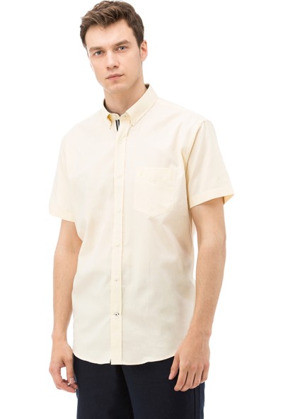 Nautica Erkek Sarı Kısa Kollu Cepli Oxford Gömlek