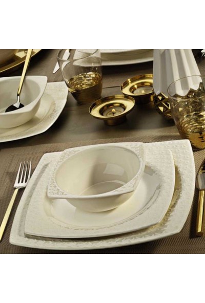 Kütahya Porselen Bone Versa 48 Parça Yemek Takımı Sade