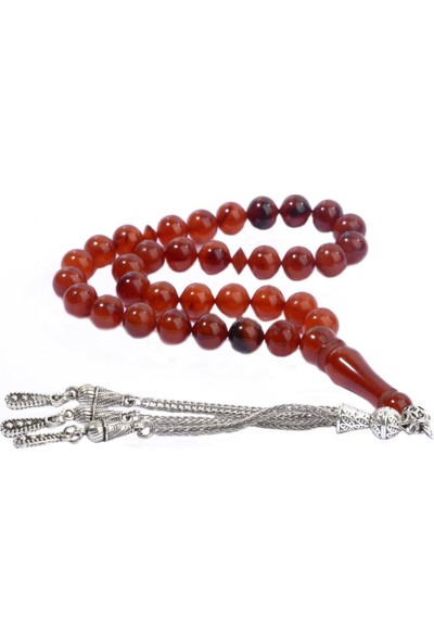 Som Gümüş & Tesbih Tasarım Püsküllü Ateş Kehribar Tesbih