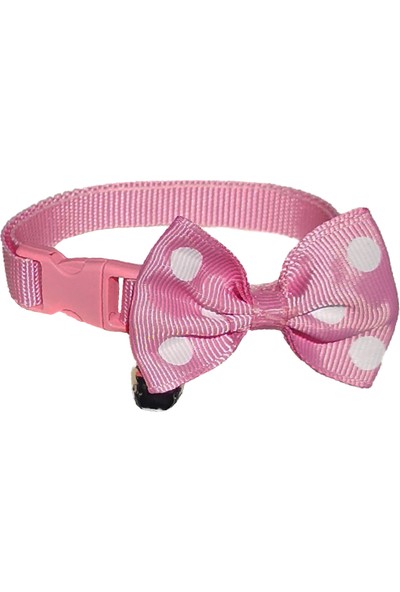 Puantiyeli Fiyonk Tasarım Kedi Boyun Tasması Pembe