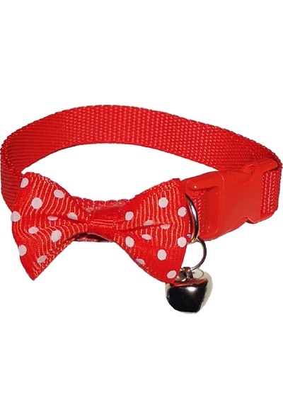 Puantiyeli Fiyonk Tasarım Kedi Boyun Tasması Kırmızı