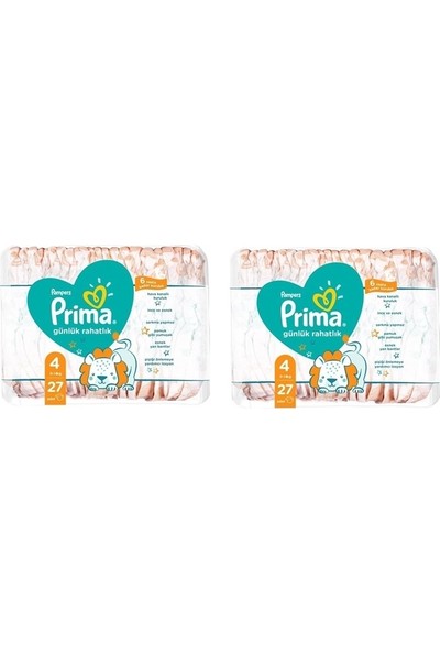 Prima Pampers Günlük Rahatlık 4 Beden/numara (9-14 Kg) 27'li x 2 Paket