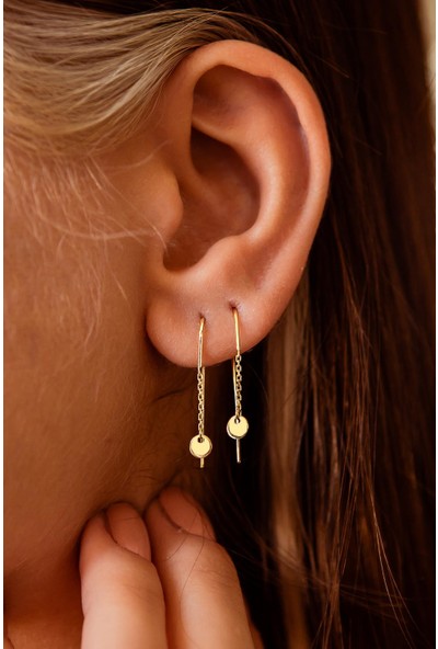 Semiz Kuyumculuk Pul Figürlü Modern Altın Küpe