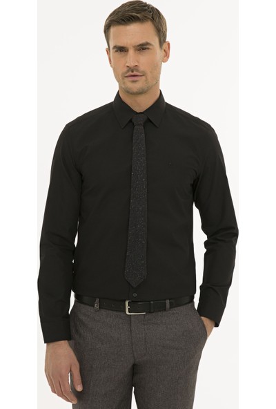 Pierre Cardin Erkek Siyah Slim Fit Basic Gömlek 50233527-VR046 Pierre Cardin Erkek Siyah Slim Fit Basic Gömlek 50233527-VR046