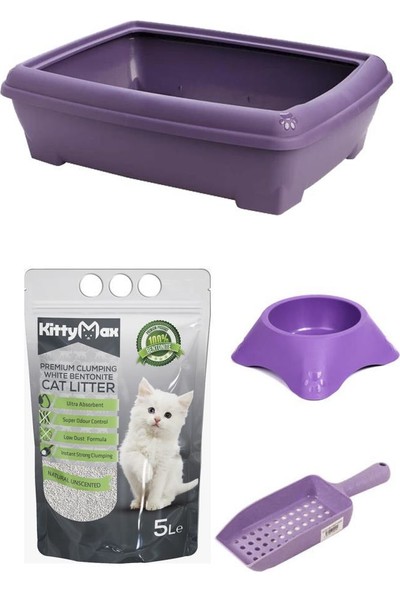 Mamazade Mor Açık Kedi Tuvaleti + Mama Kabı + Kum + Kürek Seti Mamazade Mor Açık Kedi Tuvaleti + Mama Kabı + Kum + Kürek Seti