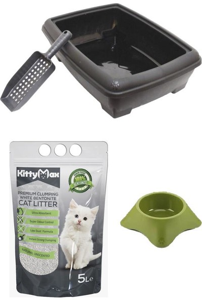 Mamazade Gri Açık Kedi Tuvaleti + Mama Kabı + Kum + Kürek Seti Mamazade Gri Açık Kedi Tuvaleti + Mama Kabı + Kum + Kürek Seti