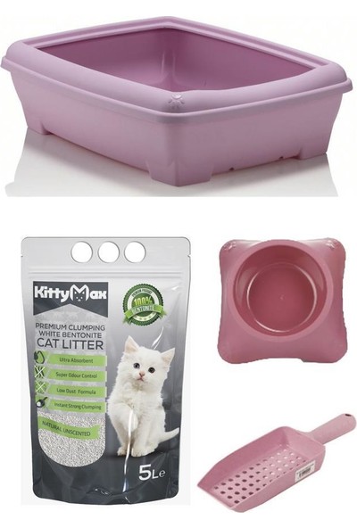 Mamazade Pembe Açık Kedi Tuvaleti + Mama Kabı + Kum + Kürek Seti Mamazade Pembe Açık Kedi Tuvaleti + Mama Kabı + Kum + Kürek Seti