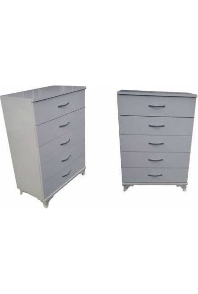 Evistro Lake 5 Çekmeceli Beyaz Geniş Şifonyer Kurulu Kargolanır