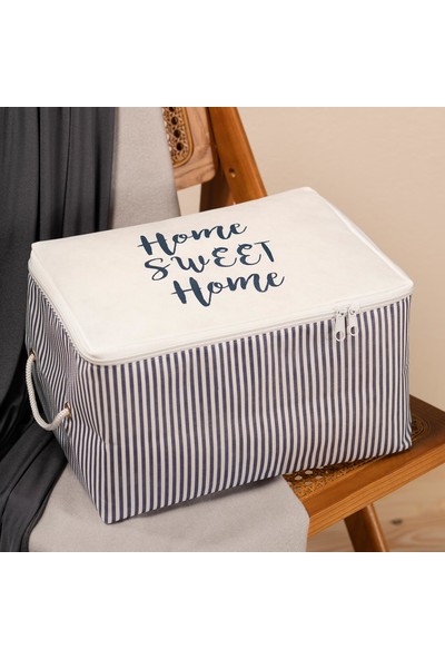 Ocean Home Küçük Boy Lacivert Çizgili Home Sweet Home Baskılı Hurç // 30X22X18 Ocean Home Küçük Boy Lacivert Çizgili Home Sweet Home Baskılı Hurç // 30X22X18