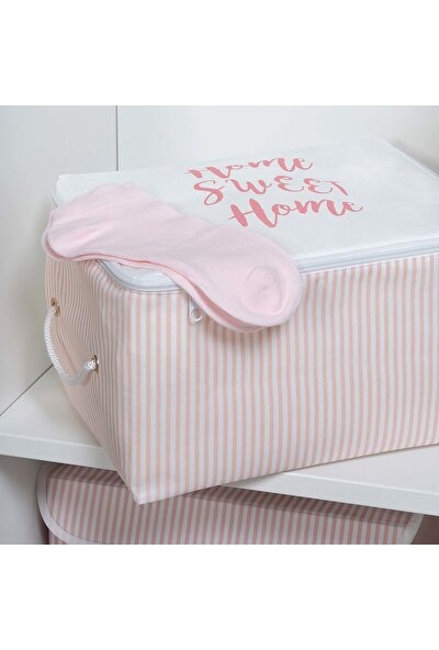 Ocean Home Küçük Boy Pembe Çizgili Home Sweet Home Baskılı Hurç // 30X22X18 Ocean Home Küçük Boy Pembe Çizgili Home Sweet Home Baskılı Hurç // 30X22X18