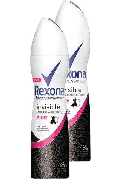 Rexona Invisible On Black + White Clothes Pure Kadın Deodorant 150 ml 2'li Paket Rexona Invisible On Black + White Clothes Pure Kadın Deodorant 150 ml 2'li Paket