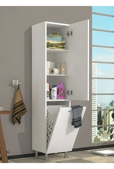 BK Concept Agalia Çamasir Sepetli Çok Amaçli Dolap Beyaz