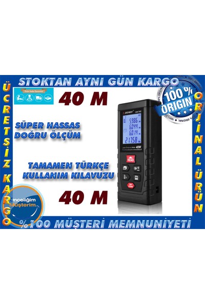 SNDWAY Profesyonal Lazer Metre 40 Metre Mesafe Ölçüm Lazerli Metre 40 M
