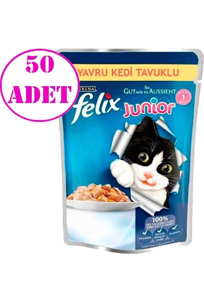 Felix Yaş Yavru Kedi Maması Tavuklu 100 gr x 50 Adet Felix Yaş Yavru Kedi Maması Tavuklu 100 gr x 50 Adet