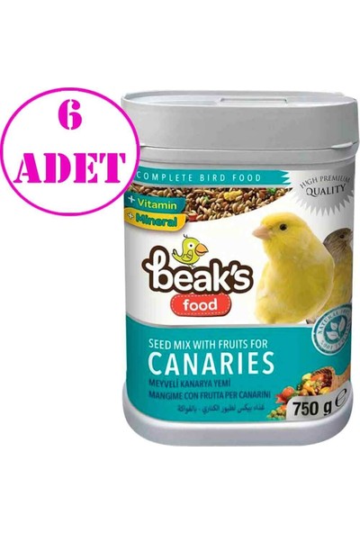 Beaks Meyveli Karışık Kanarya Yemi 750 gr 6 Adet Beaks Meyveli Karışık Kanarya Yemi 750 gr 6 Adet