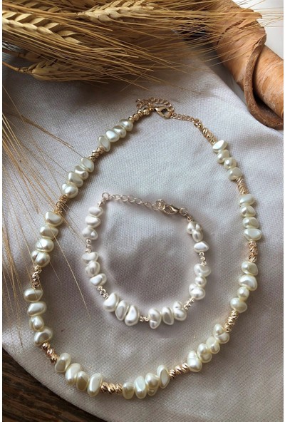 X-lady Accessories Barok Inci Kısa Kolye ve Bileklik Set X-lady Accessories Barok Inci Kısa Kolye ve Bileklik Set
