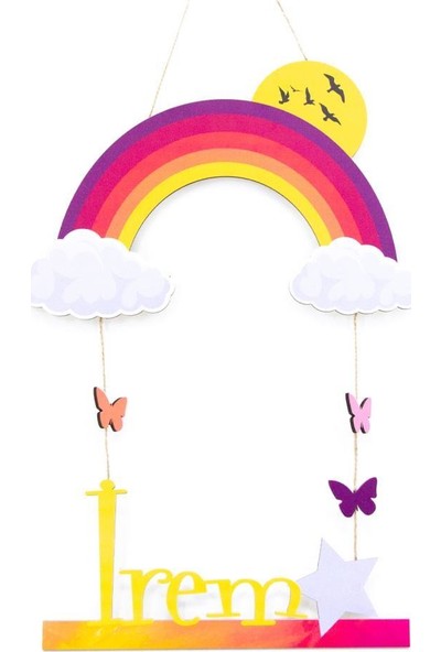 Meşgalem İsme Özel Gökkuşağı Temalı -Çocuk Odası Kapı Süsü Meşgalem İsme Özel Gökkuşağı Temalı -Çocuk Odası Kapı Süsü