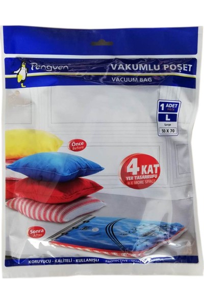 Penguen Vacuum Bag Large Vakumlu Poşet Hurç 1 Adet 50 x70 cm Penguen Vacuum Bag Large Vakumlu Poşet Hurç 1 Adet 50 x70 cm